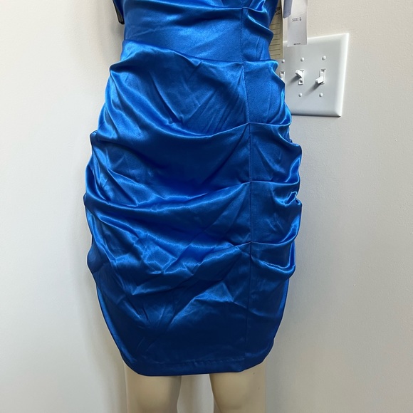 Juno | Dresses | Juno Blue One Shoulder Satin Dress | Poshmark